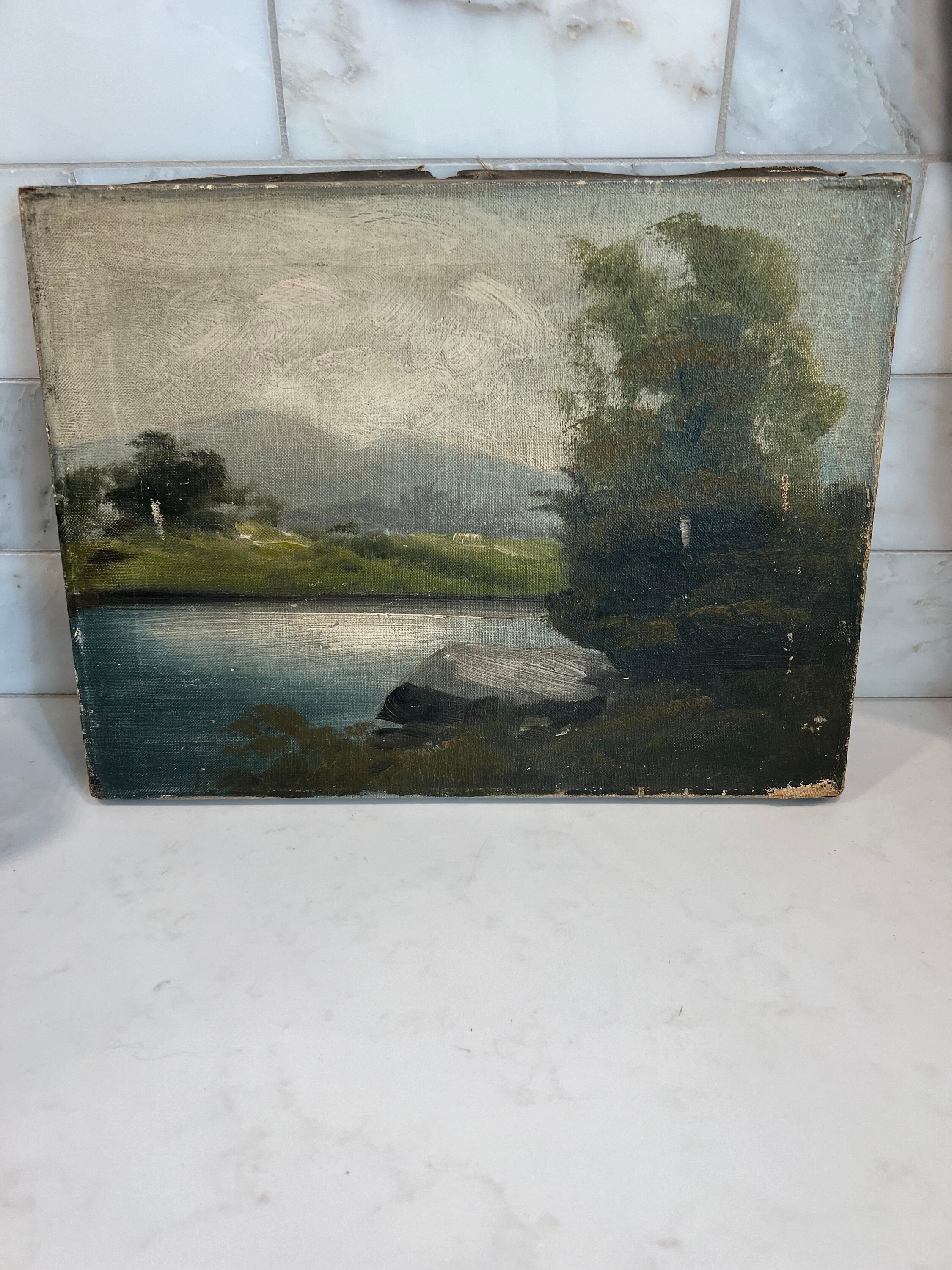Early Antique Landscape Oil Painting on Canvas - Etsy