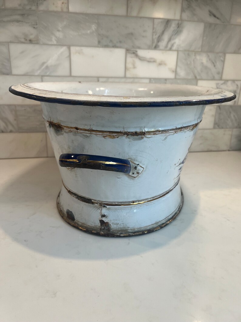 Antique French Enamelware Basin - Etsy