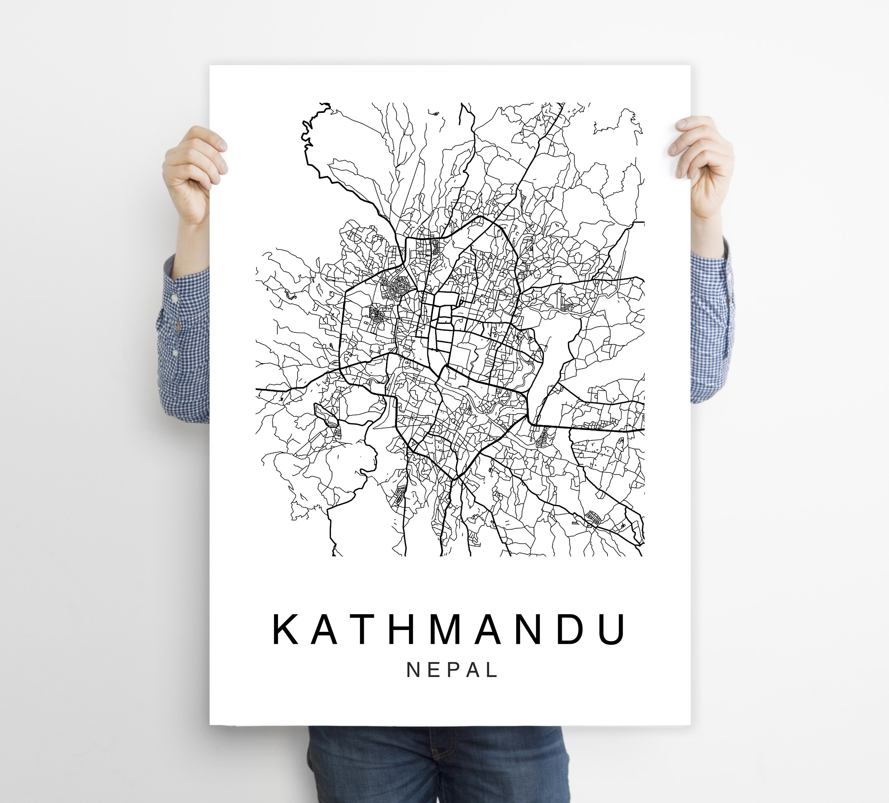 Kathmandu Map Print Kathmandu Map Wall Art Kathmandu City | Etsy