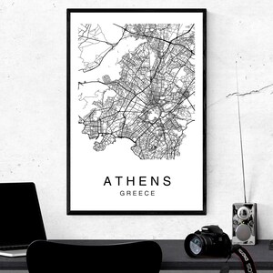 Athens Map Print Athens Map Poster Wall Art City Map Art - Etsy