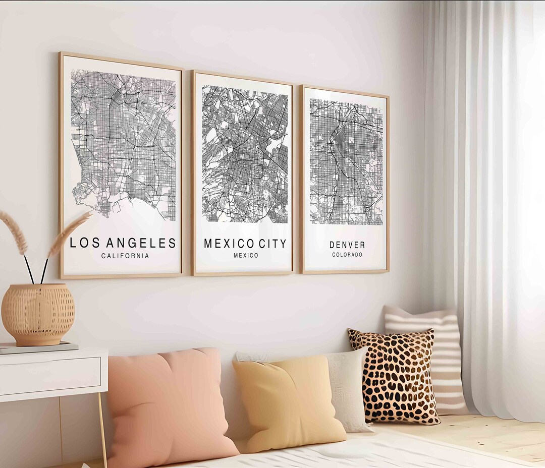 Custom City Maps Set - Personalized City Wall Art Triptych - Any Map ...