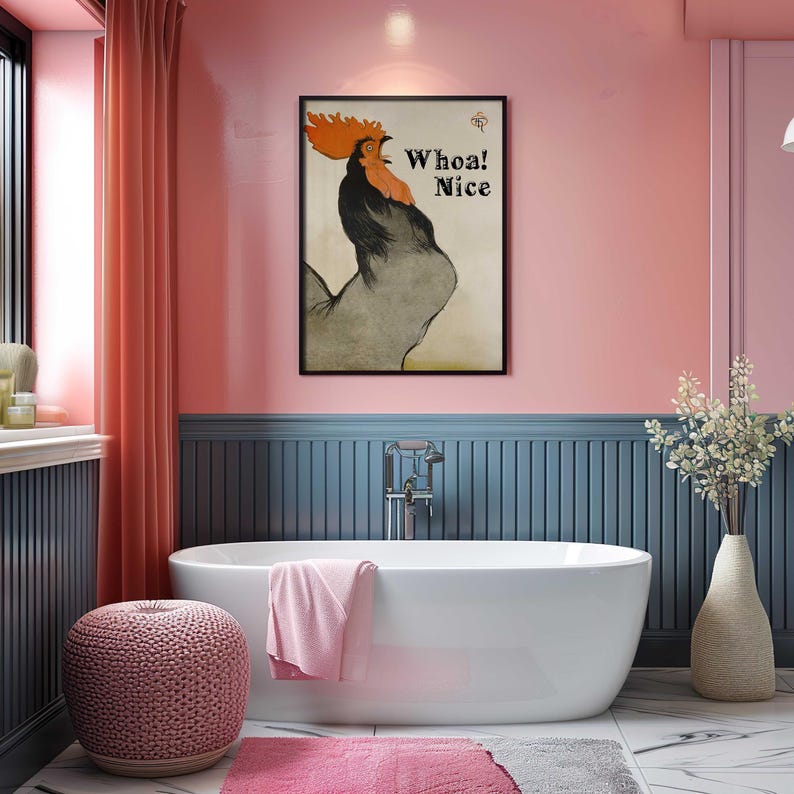 Whoa Nice Rooster, Bathroom Art Print, Bathroom Wall Decor, Guest ...
