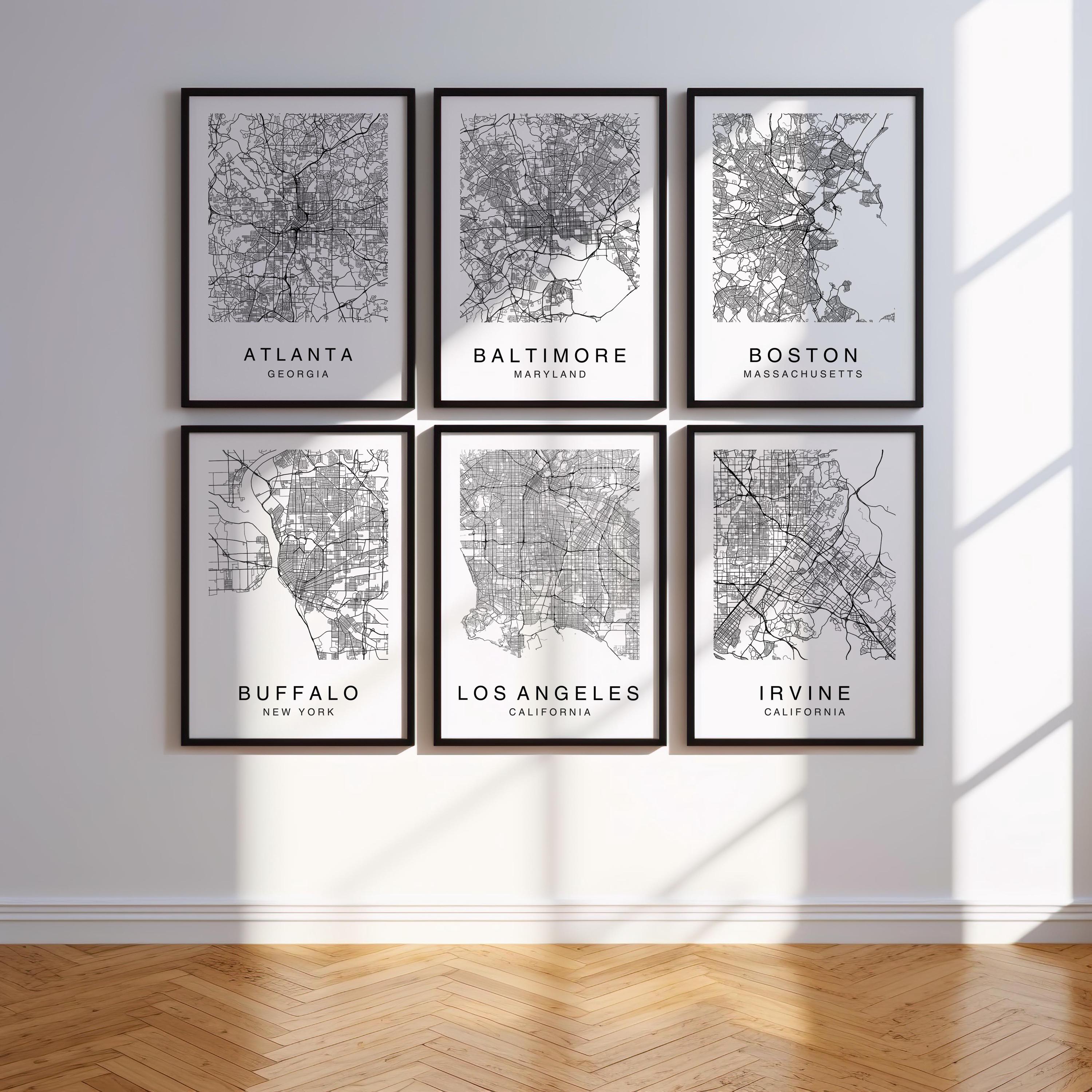 Set of Custom City Map Prints, Pesonalized City Map Posters, Any City ...