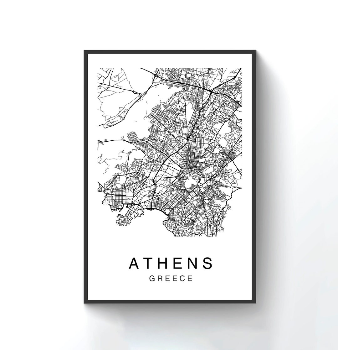 Athens Map Print Athens Map Poster Wall Art City Map Art - Etsy