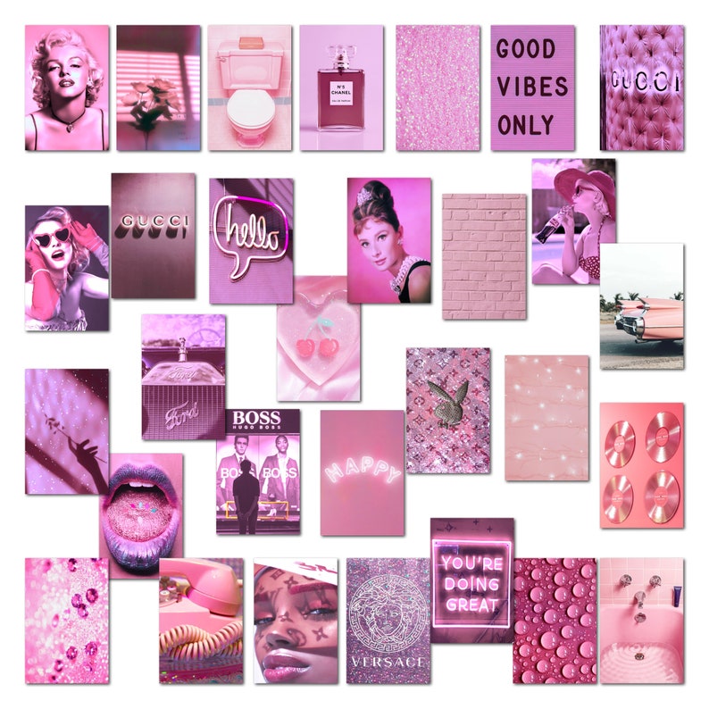 Boujee Pink Aesthetic Wall Collage Kit Pink Wall Collage Etsy