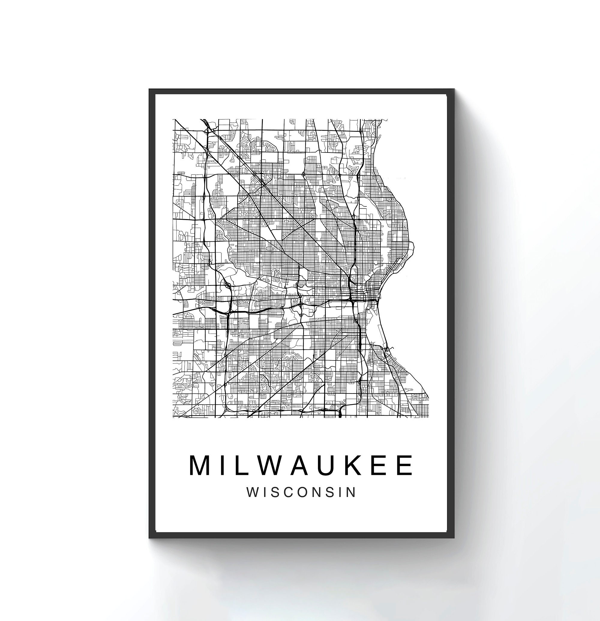 Milwaukee Map Print, Minimalist City Map, Black and White Wall Art ...