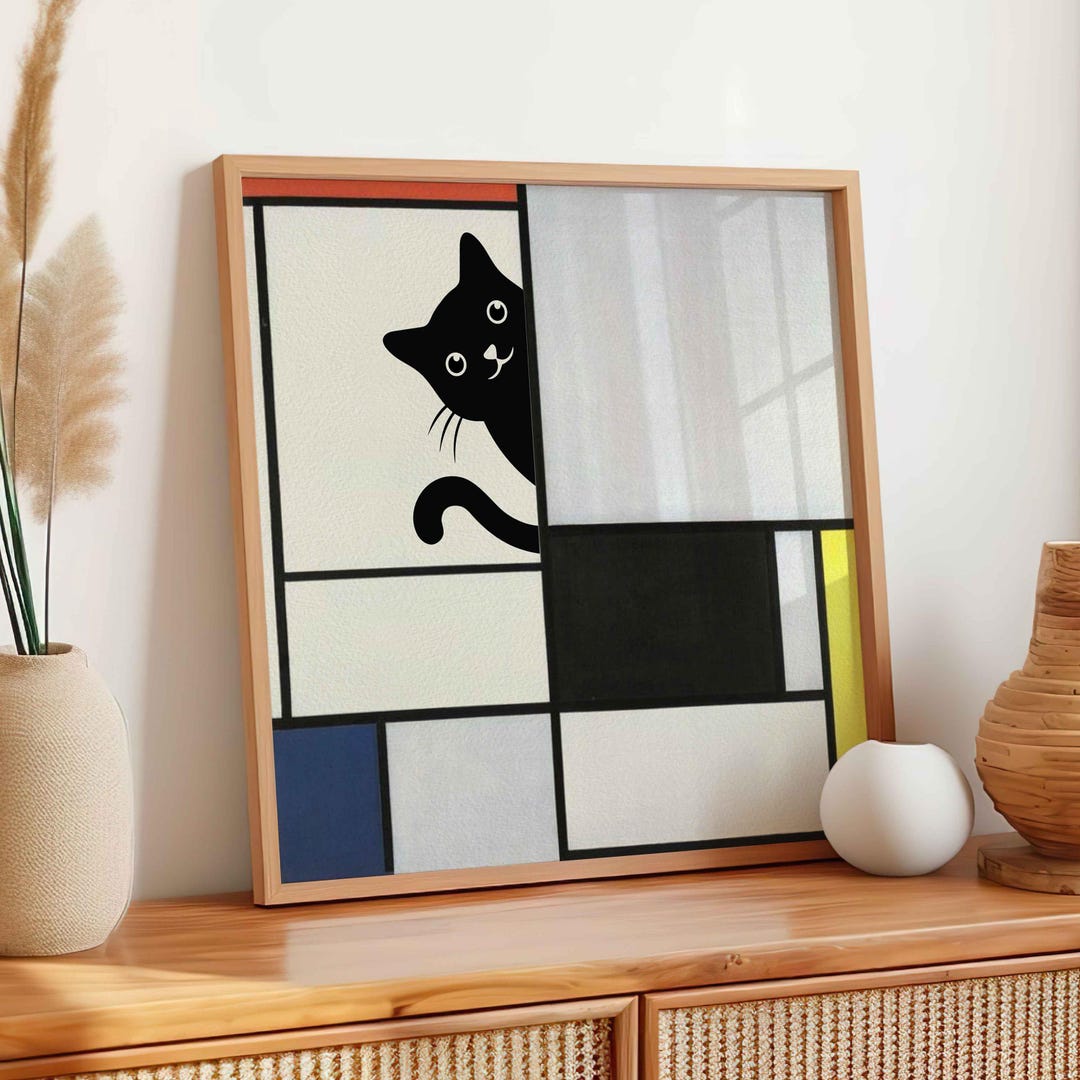 Funny Cat Print, Piet Mondrian Composition Cat Print, Mondrian Cat ...