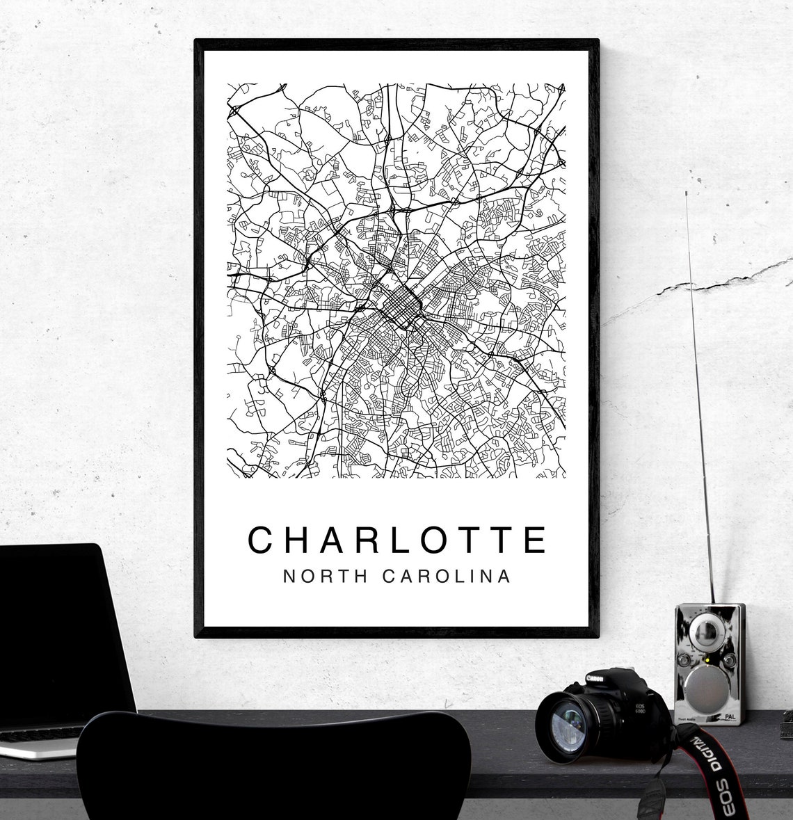 Charlotte Map Print Charlotte Map Instant Download Wall - Etsy