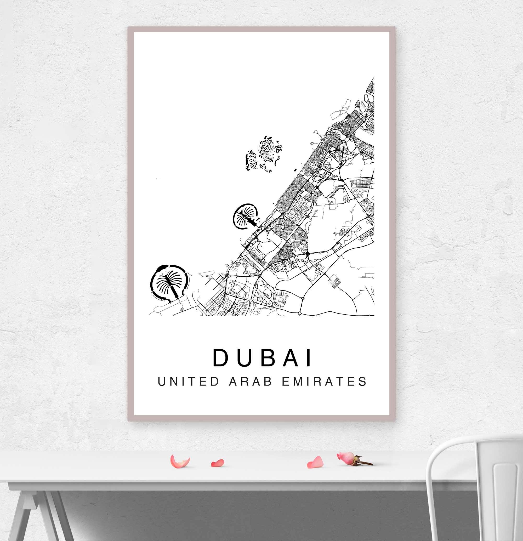 Dubai City Print Street Map Art Dubai Map Poster Dubai Map | Etsy