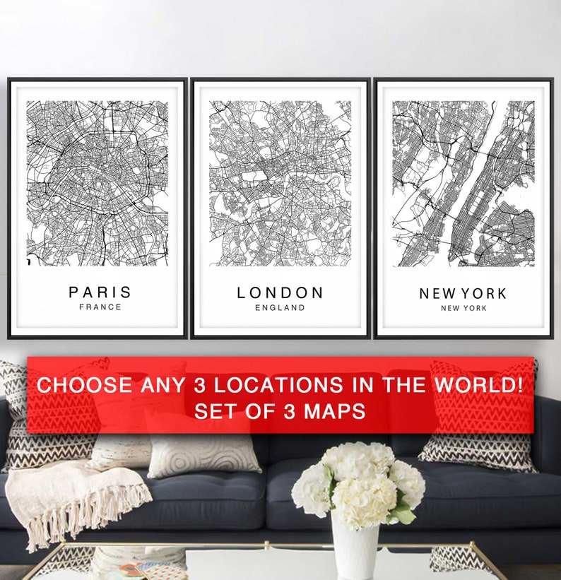 City Map Prints Custom Personalised Modern Wall Art Map | Etsy