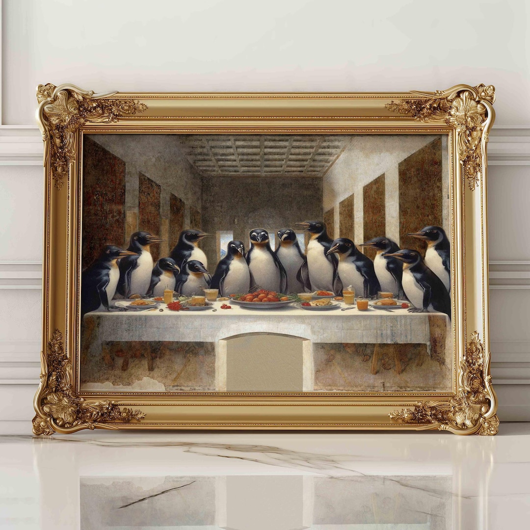 Scenic Depiction of the Last Supper Vs. Penguins, Funny Altered Wall ...