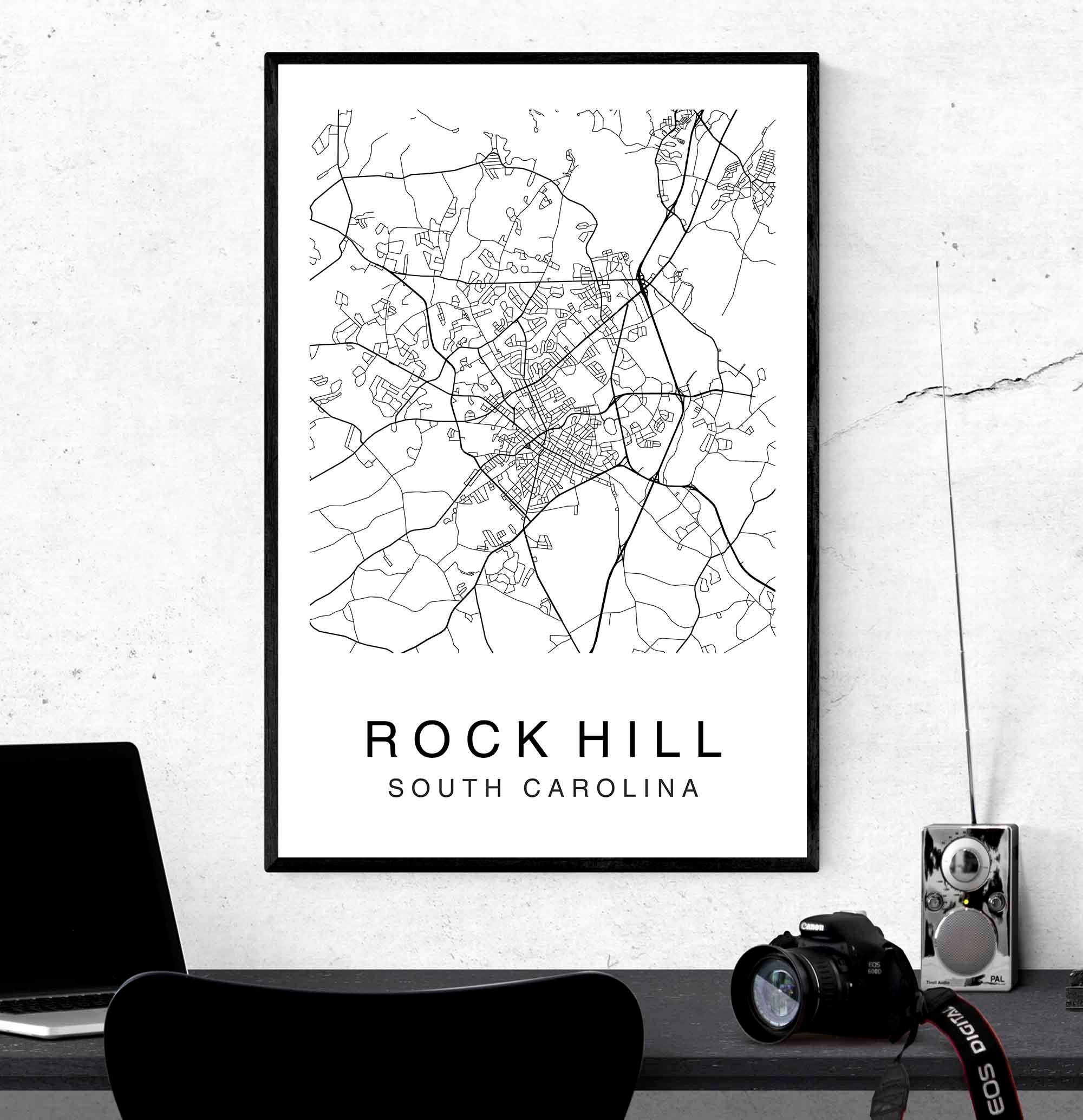 Rock Hill Map Minimalist Map Rock Hill Map Print Rock Hill | Etsy