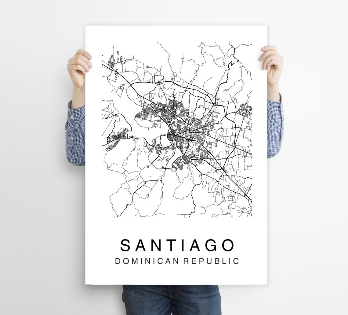 Santiago Dominican Republic Map Art Print (digital Download) - Etsy