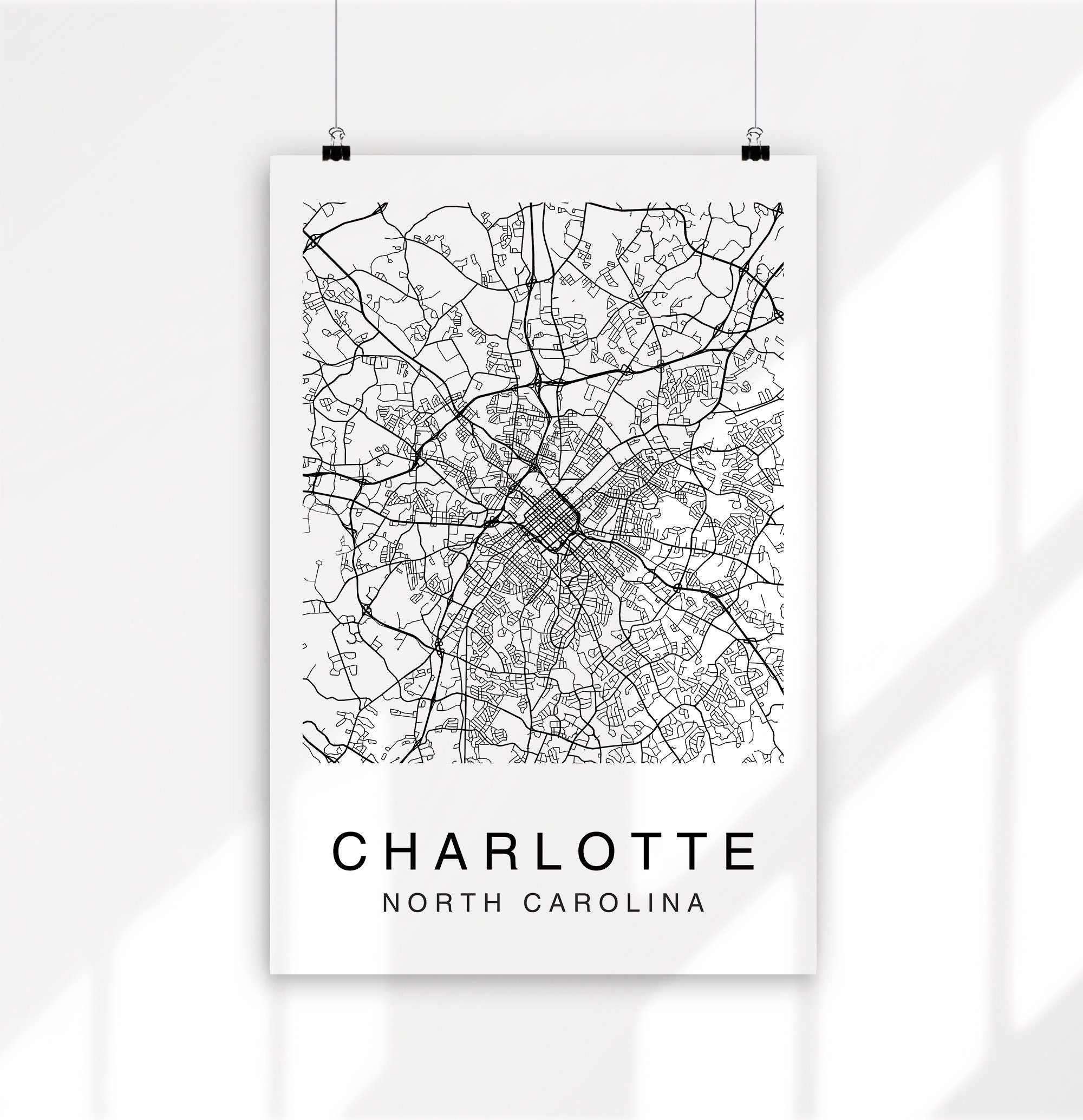 Charlotte Map Print Charlotte Map Instant Download Wall - Etsy