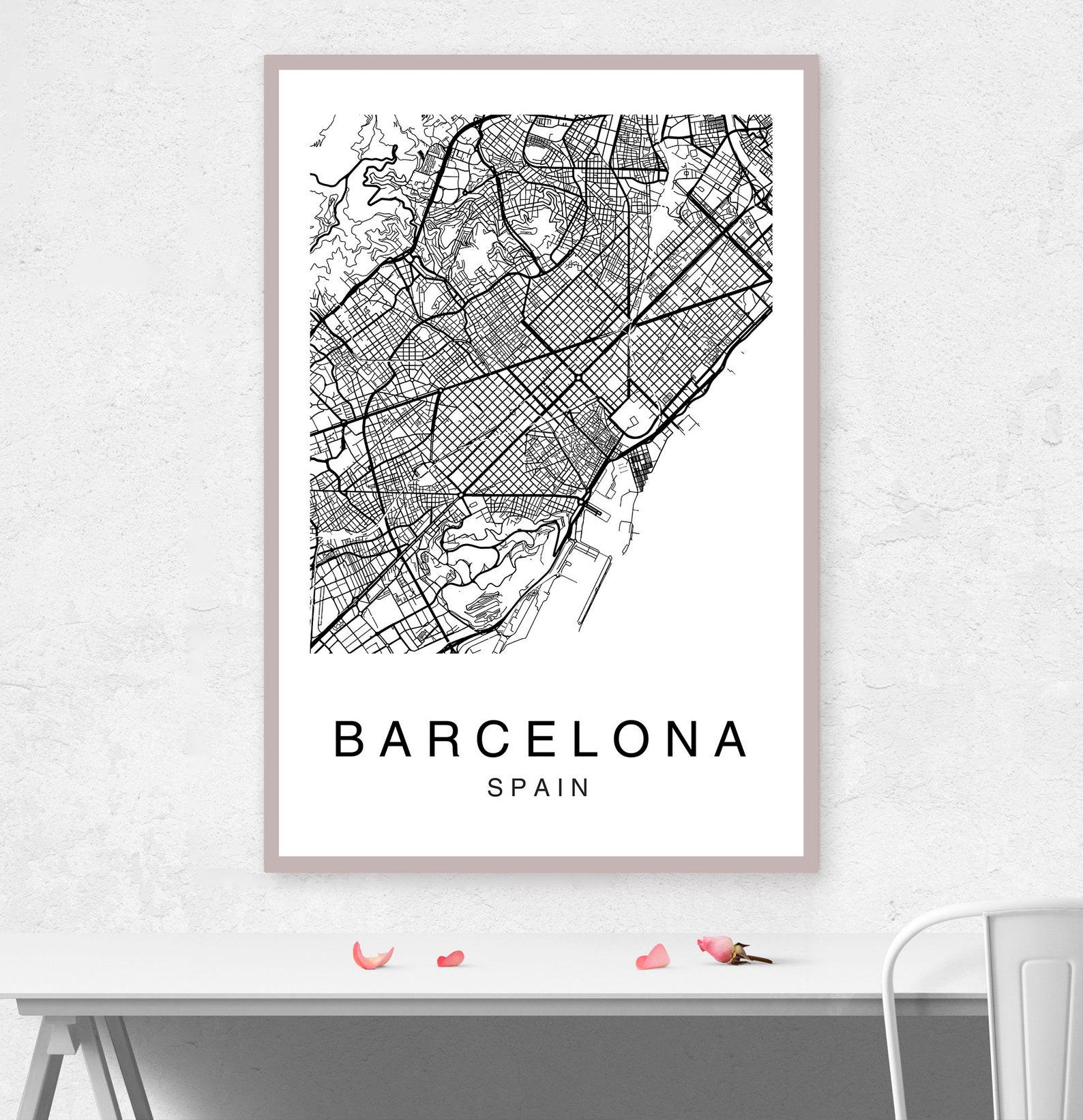 Barcelona Map Print Printable Map Barcelona Wall Art City | Etsy