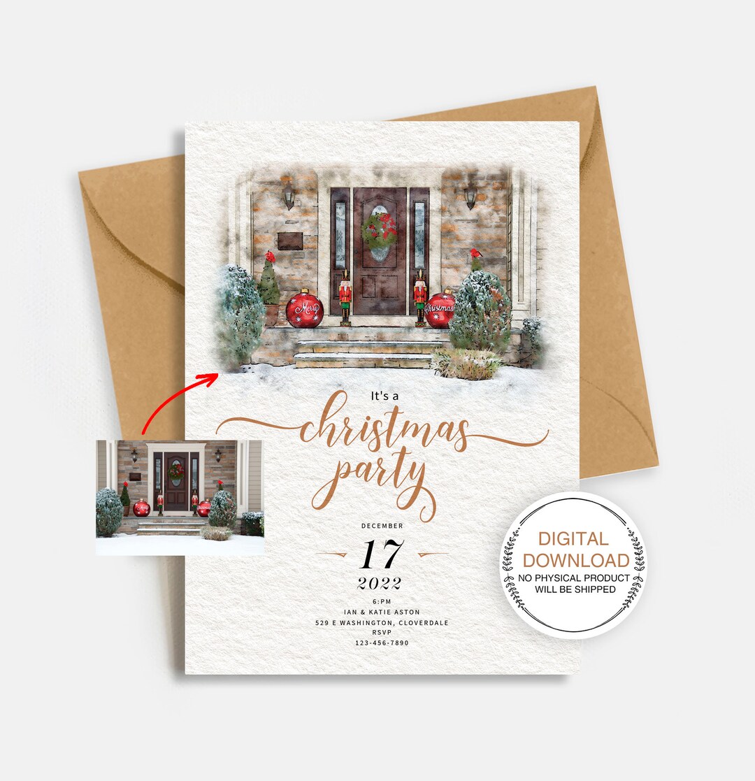 Custom Christmas Party Invitation: Photo Painting Template (digital ...