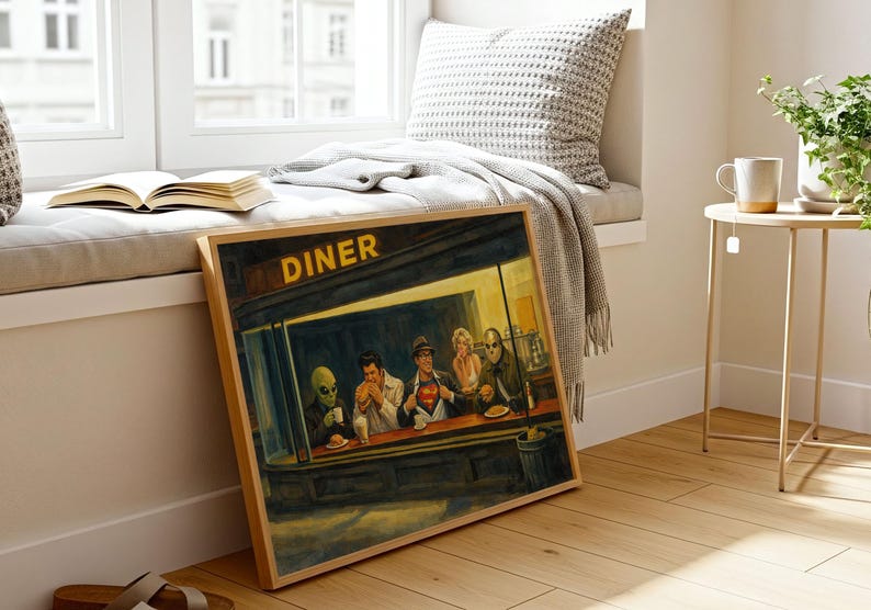 Edward Hopper Nighthawks Parody Wall Art, Funny Quirky Bar Scene Poster ...