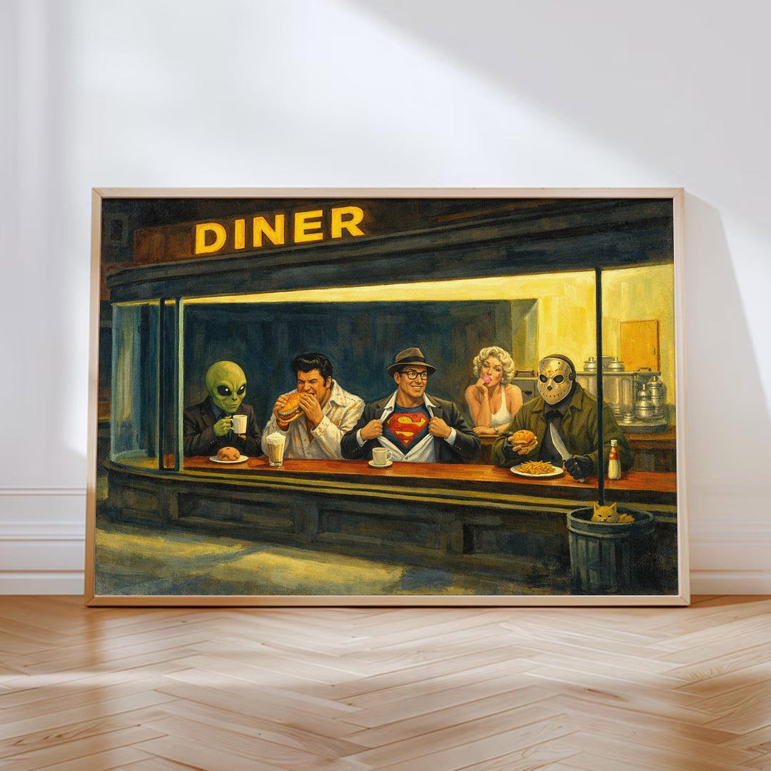 Edward Hopper Nighthawks Parody Wall Art, Funny Quirky Bar Scene Poster ...