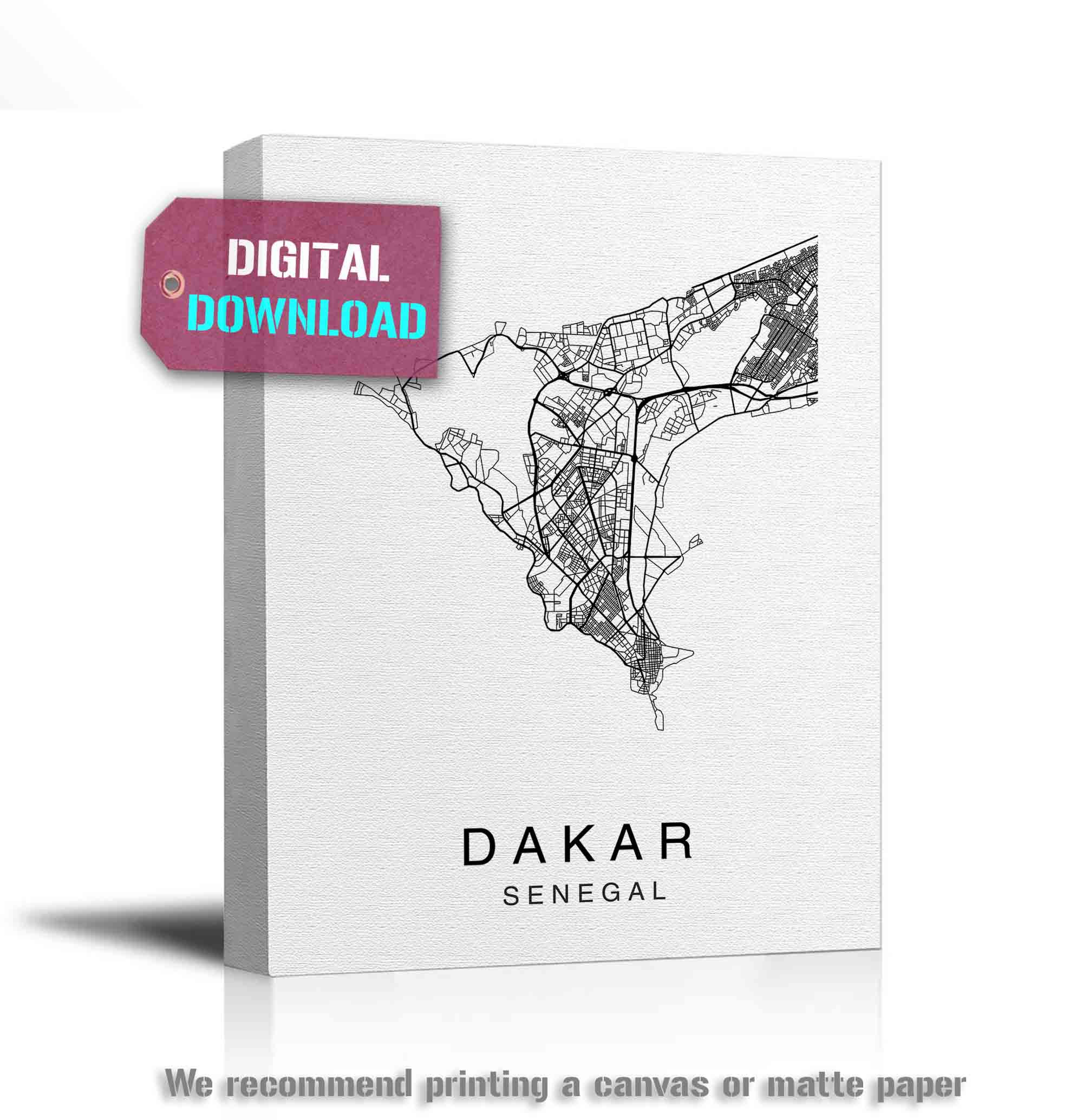 Dakar Map Print Dakar Printable Map Wall Art City Map Art | Etsy