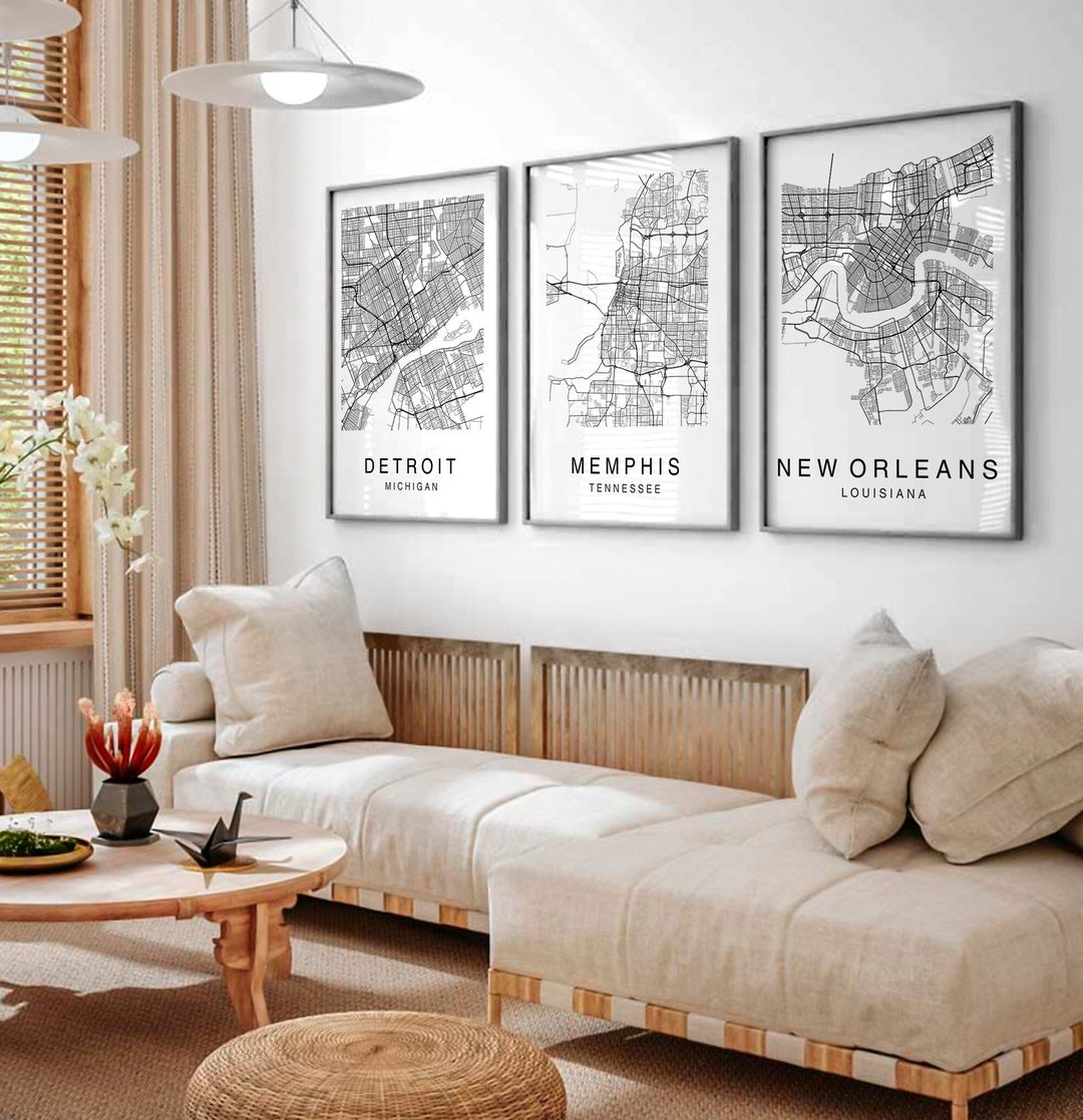Custom Map Wall Art Print Poster Set of 3 City Map Street - Etsy