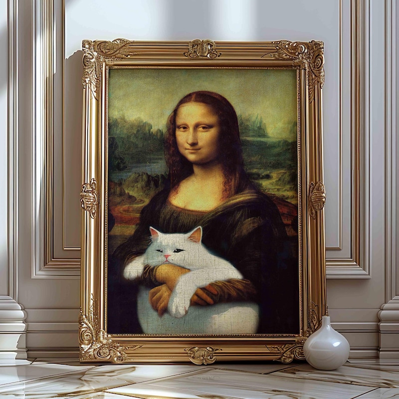 Mona Lisa With Cat Poster - Etsy