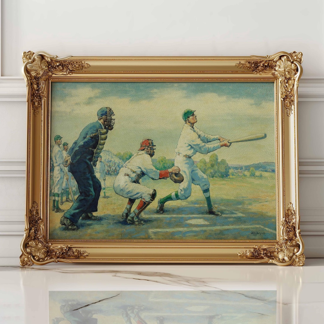 Vintage Painting Print With Baseball Players, Vintage Sport Art ...