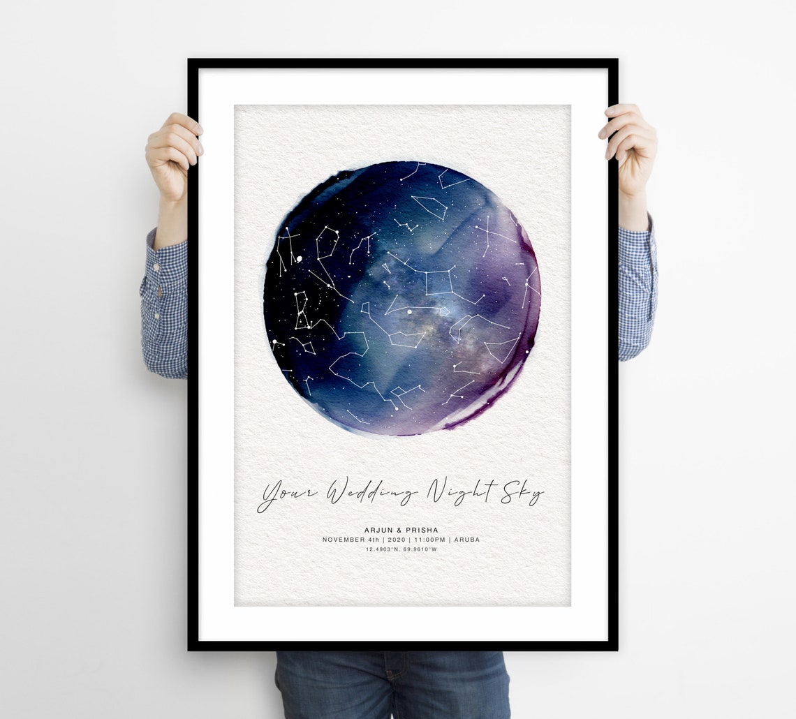 Custom Star Map Unique Personalised Star Map Watercolor Star | Etsy