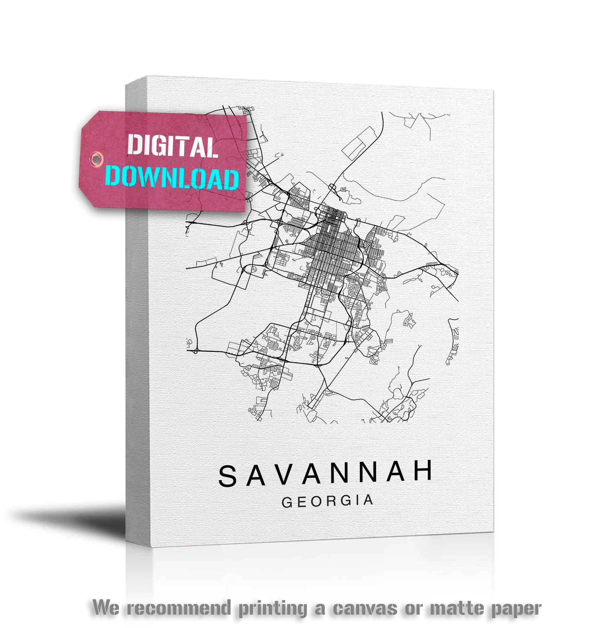 Savannah Map Minimalist Map Savannah Map Print Savannah - Etsy
