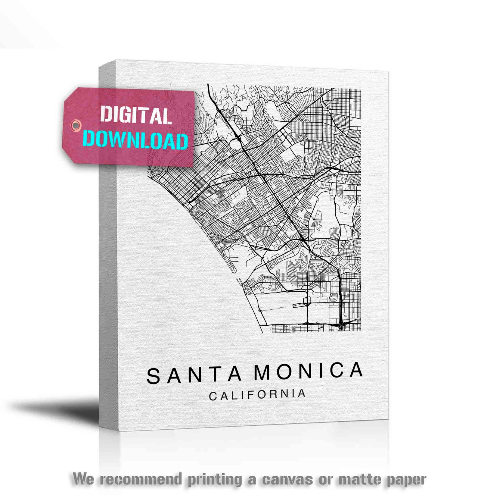 Santa Monica Map Santa Monica City Map Printable Map Map | Etsy