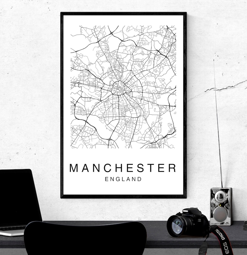 Manchester Map Manchester City Map Map Poster Map Print | Etsy