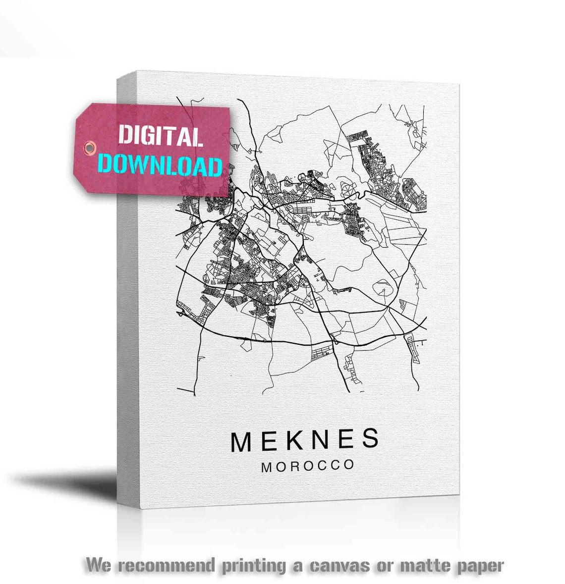 Meknes Map Print Meknes Printable Map Wall Art City Map Art - Etsy