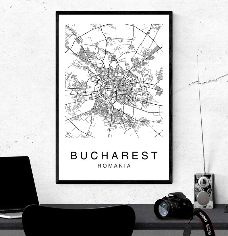 Bucharest Map Print Printable Map Digital Download Wall | Etsy