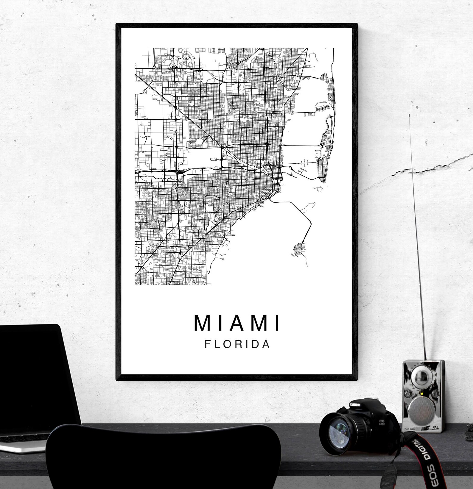 Miami Map Miami City Map Map Poster Map Print Miami Map | Etsy