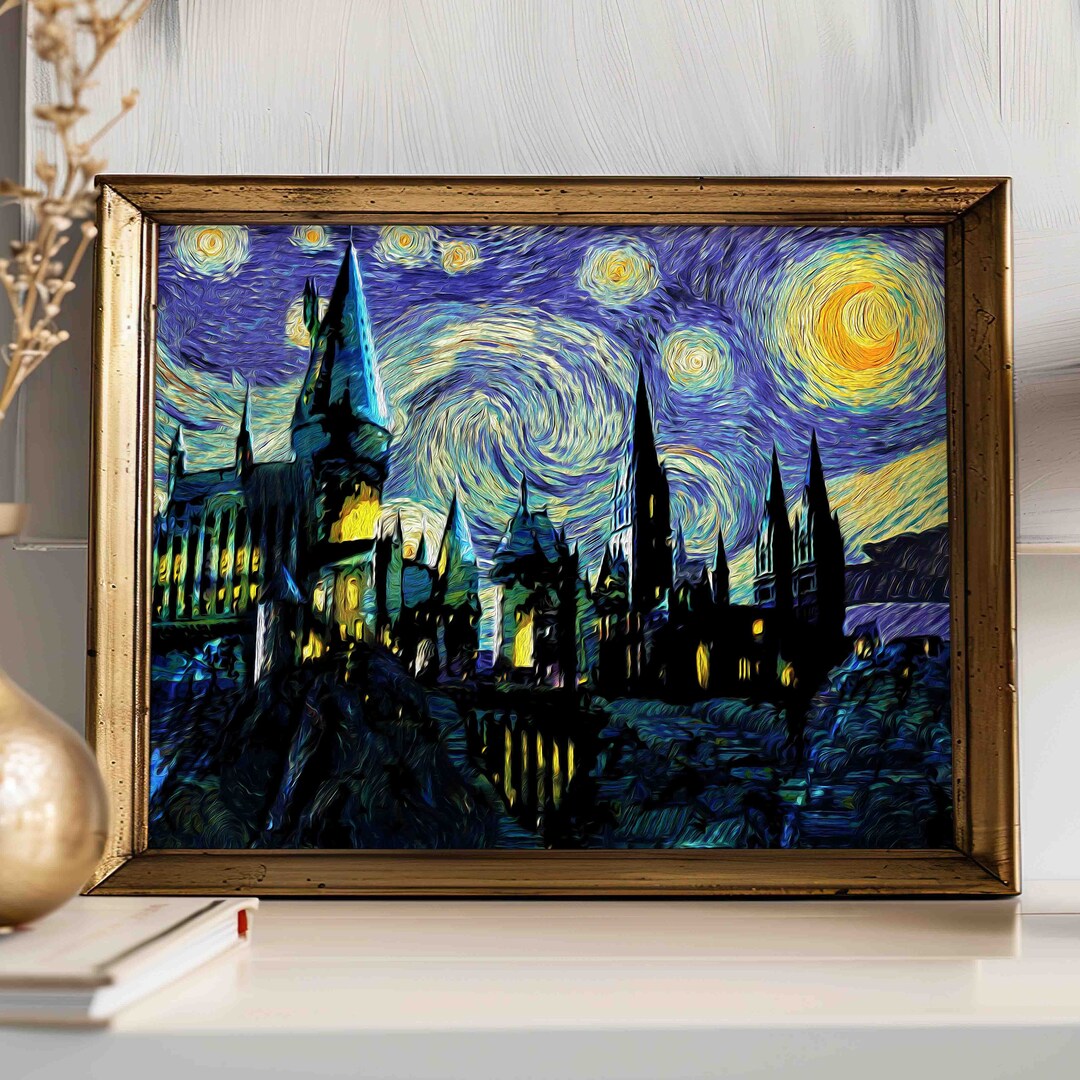 Magic Wizard School Castle Starry Night Painting Academy Witch Altered ...