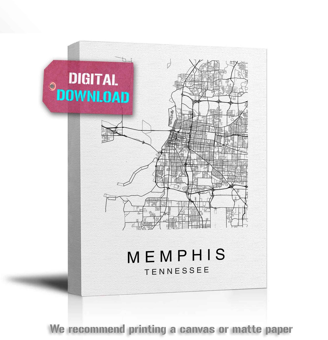 Memphis Map Print Memphis Map Poster Wall Art City Map | Etsy