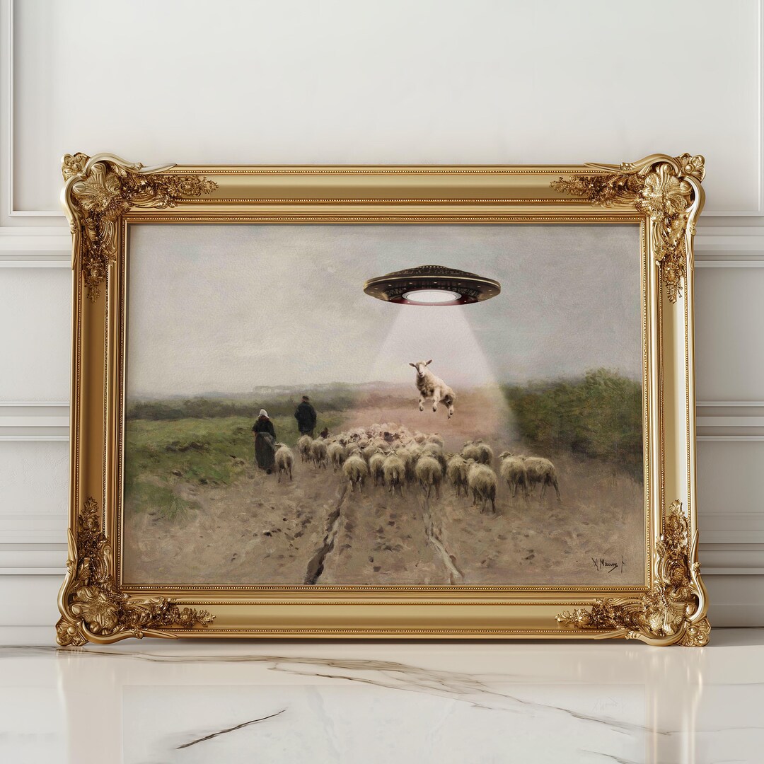 UFO Art, Sheep Wall Art Alien Abduction, Vintage Sheep Art, Funny ...