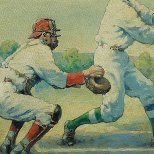 Vintage Painting Print With Baseball Players, Vintage Sport Art ...