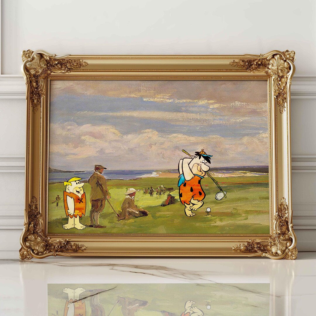 Funny Golf Art Print: Flintstones Parody, Vintage Painting Collage - Etsy