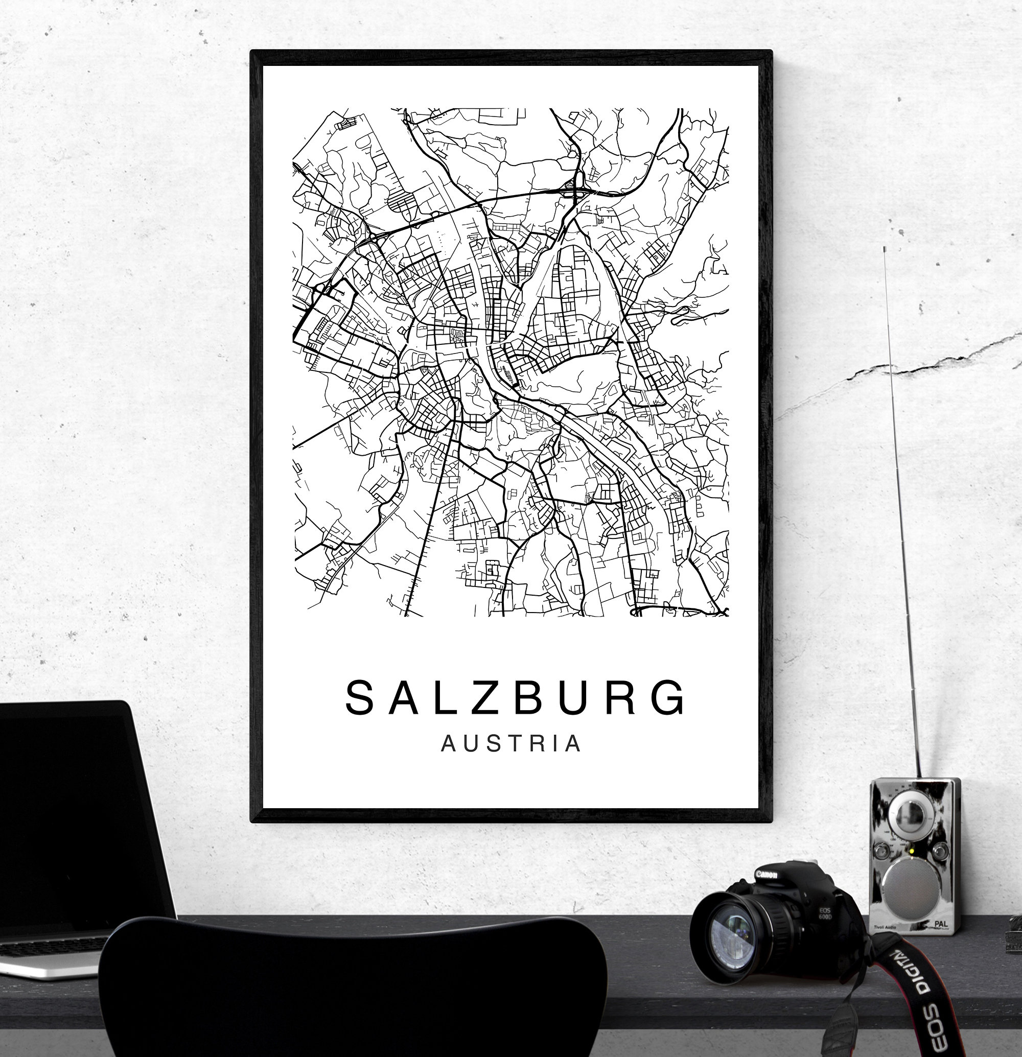 Salzburg Karte Salzburg Stadtplan Karte Poster Karte Druck - Etsy