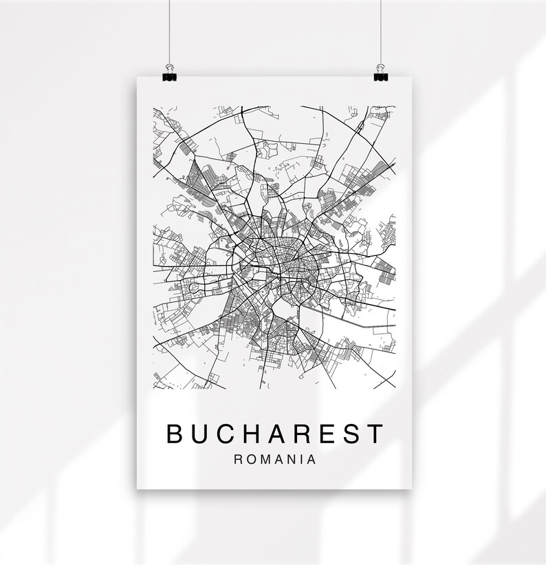 Bucharest Map Print Printable Map Digital Download Wall | Etsy