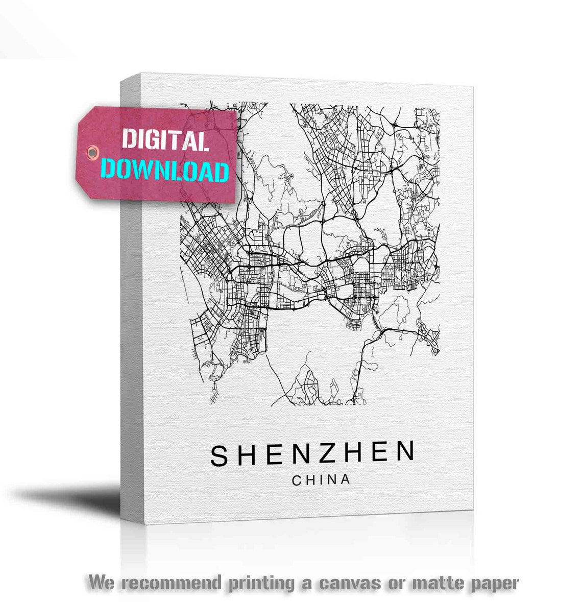 Shenzhen Map Shenzhen City Map City Maps Digital Maps and - Etsy