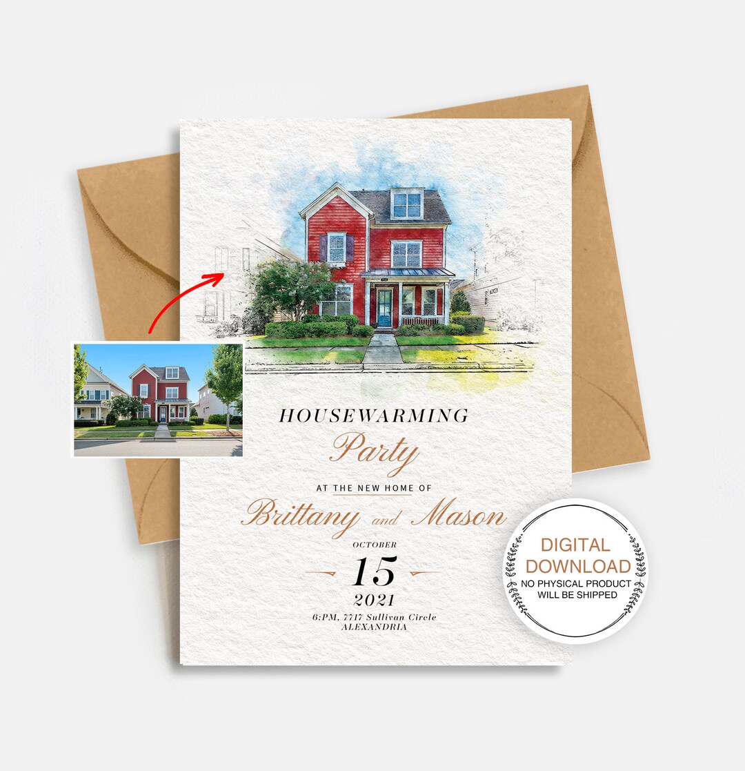 Housewarming Party Invitation, Home Portrait, House Painting, Frst Home ...