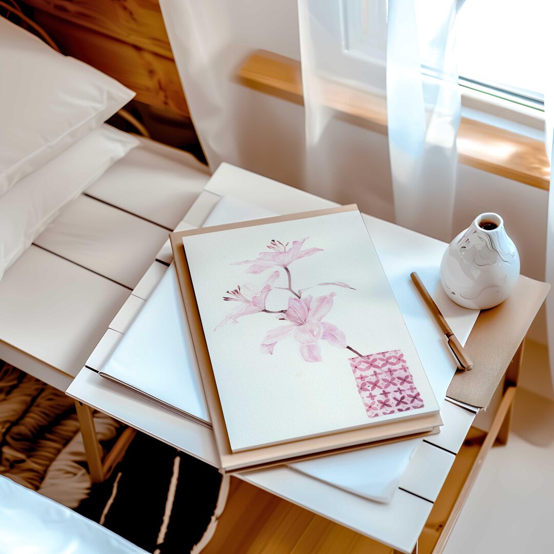Original Hand Painted Watercolor, Pink Floral Artwork, Botanical Wall ...