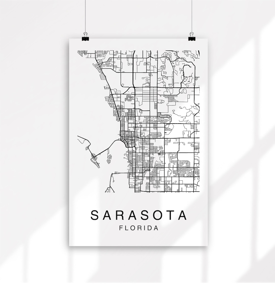 Sarasota City Map, Printable Map, Map Print, Sarasota Map Poster ...