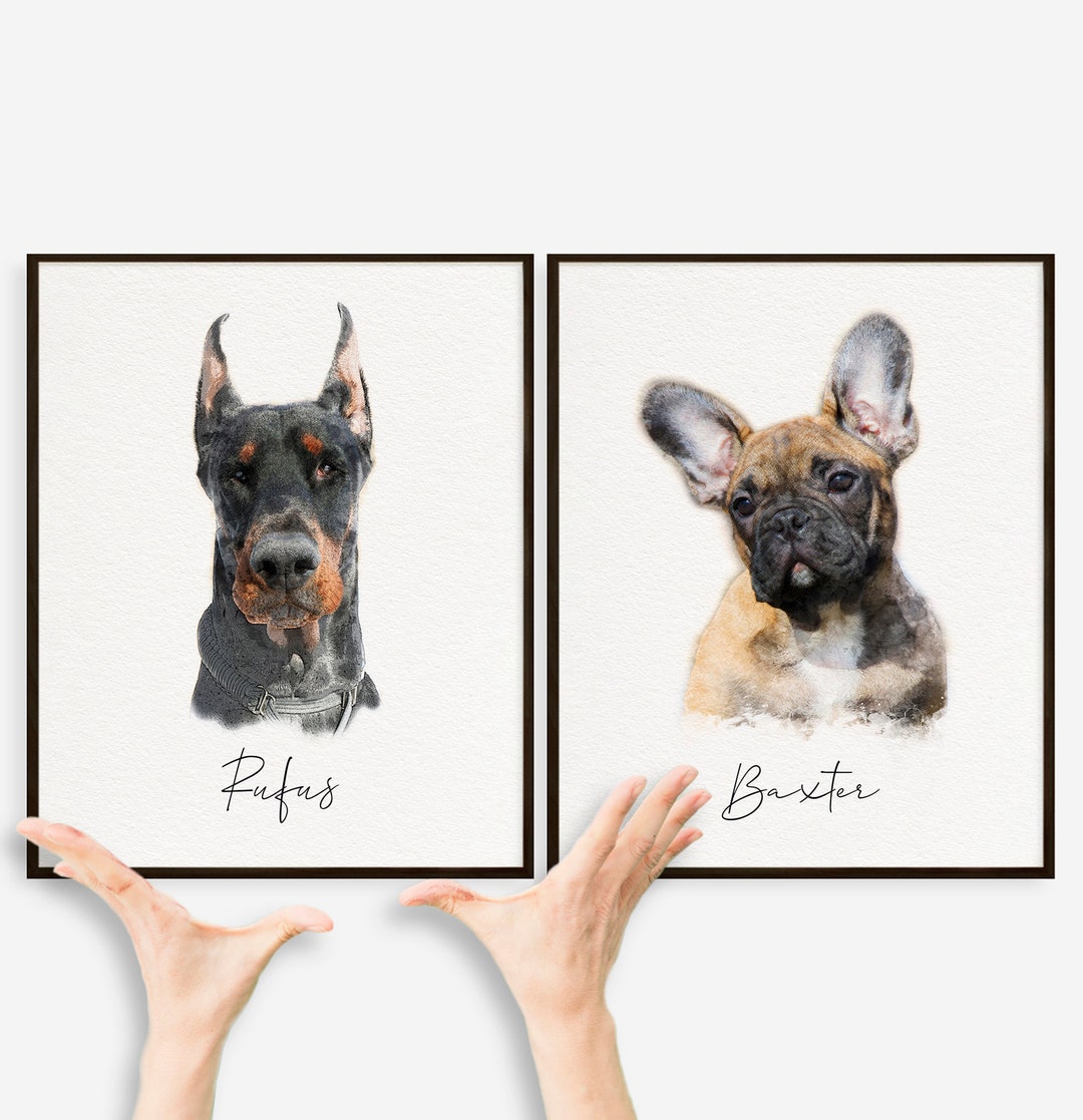 Custom Two Pet Drawing, Custom Pet Portrait, Digital Painting, Dog ...