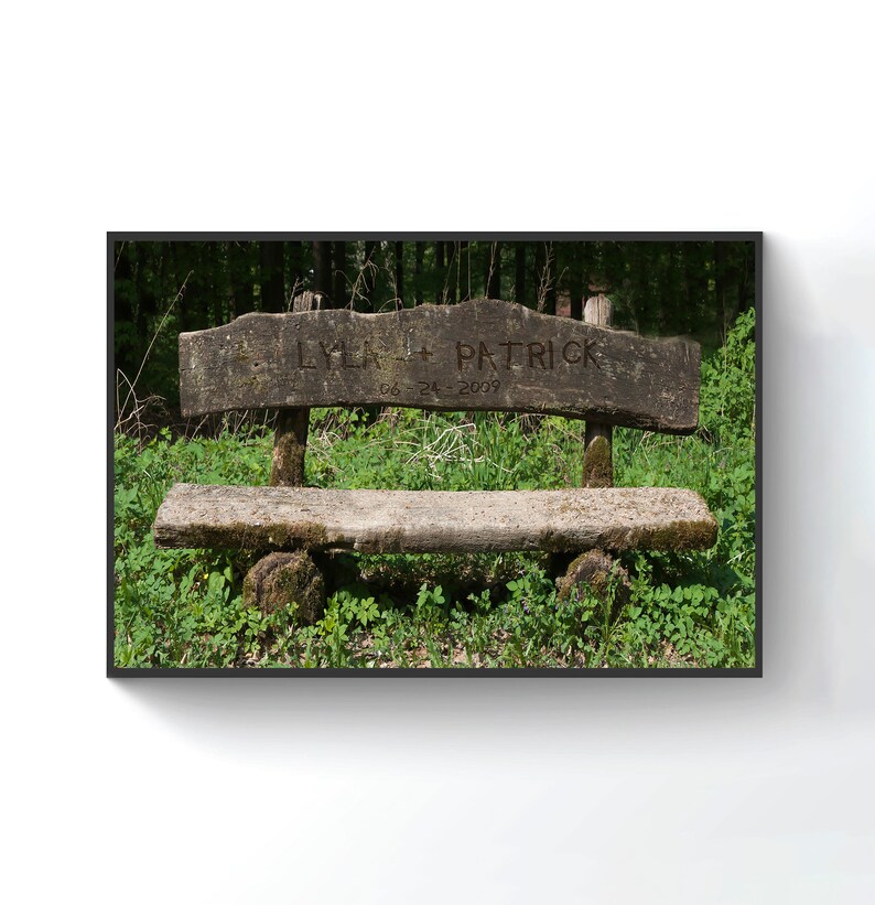 Personalized Bench Photography Art Print: Carved Names & Date (digital ...