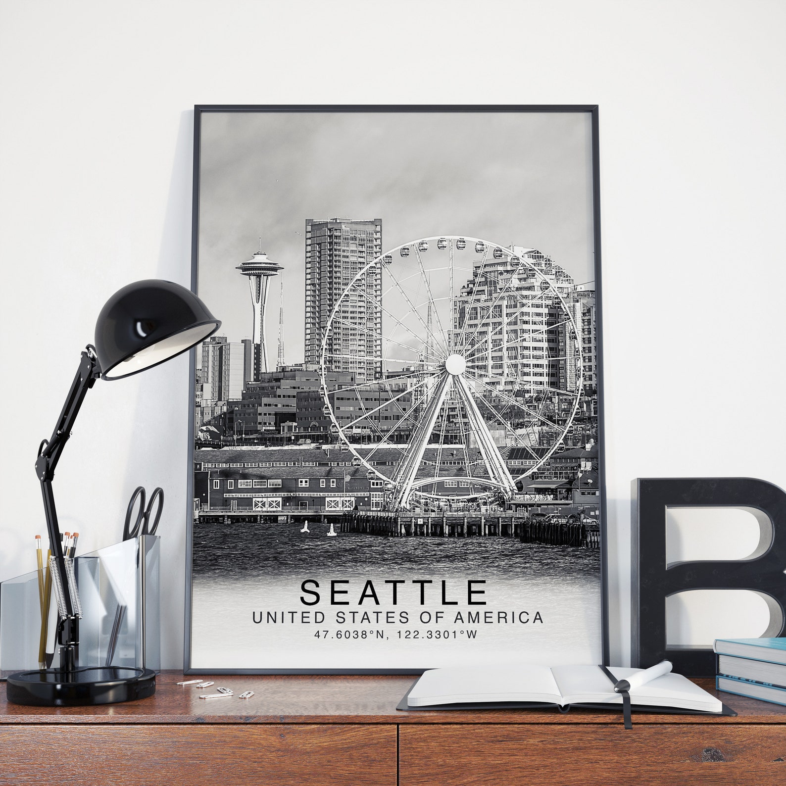 Seattle Print Black and White Downtown Seattle Wall Art - Etsy