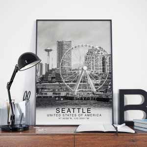 Seattle Print Black and White Downtown, Seattle Wall Art, Seattle ...