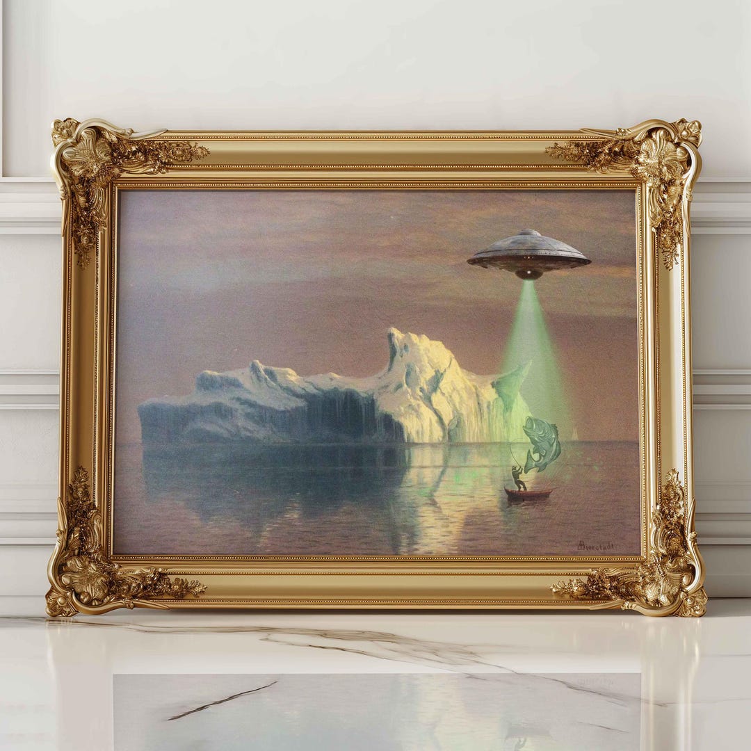 Ufo Art, Altered Vintage Landscape Print, Alien Abduction, Spaceship ...