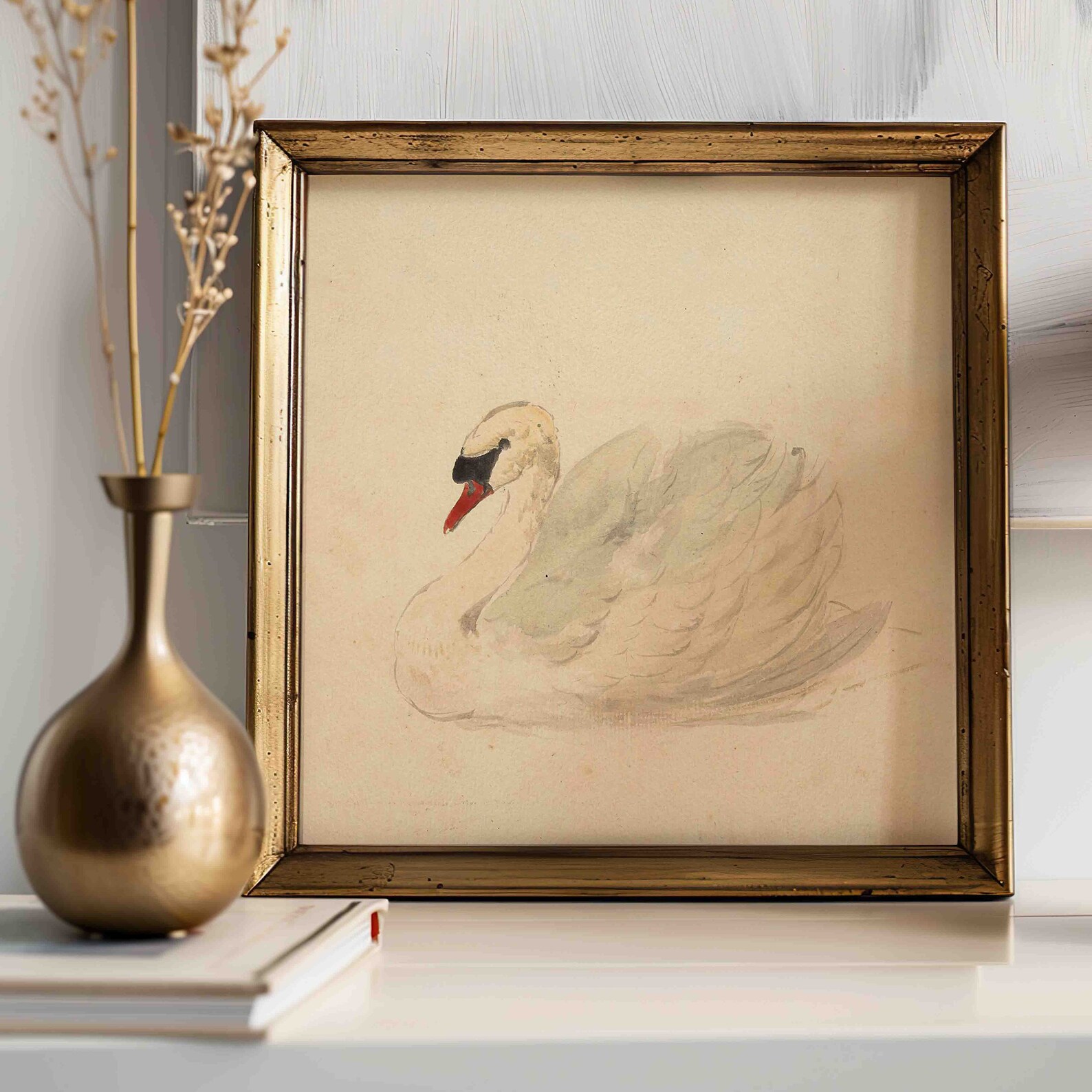 Vintage Swan Watercolor Print: Neutral Farmhouse Wall Art - Etsy